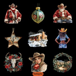 Western Christmas Clipart: Cowboy Santa, Cowgirl, Wild West (digital ...