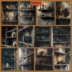 Spooky Abandoned Shelves Junk Journal Pages: Halloween Printable (8 ...