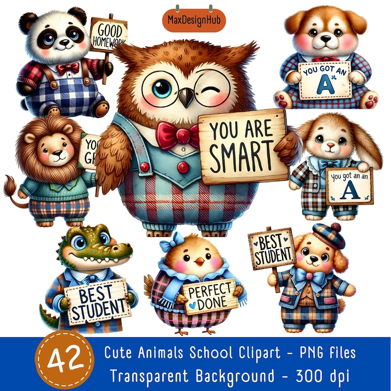 42 Cute Animal School Clipart, Animals Clipart, Back to School Clipart ...