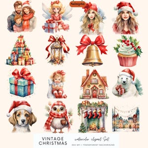 Vintage Christmas Watercolor Clipart: Cozy Winter PNG Graphics - Etsy