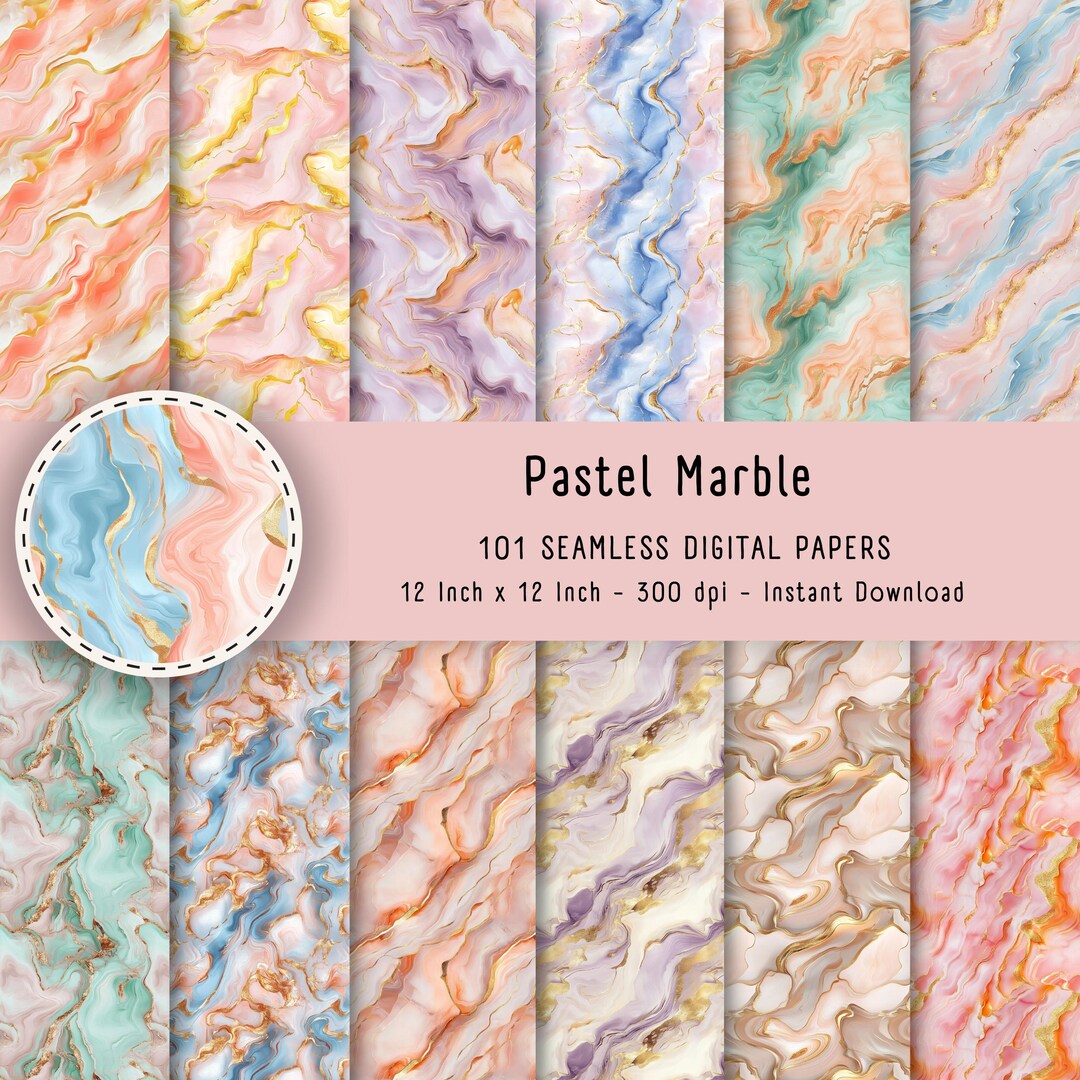 Pastel Marble Printable Seamless Paper, Gold Marble Paper, Pastel ...