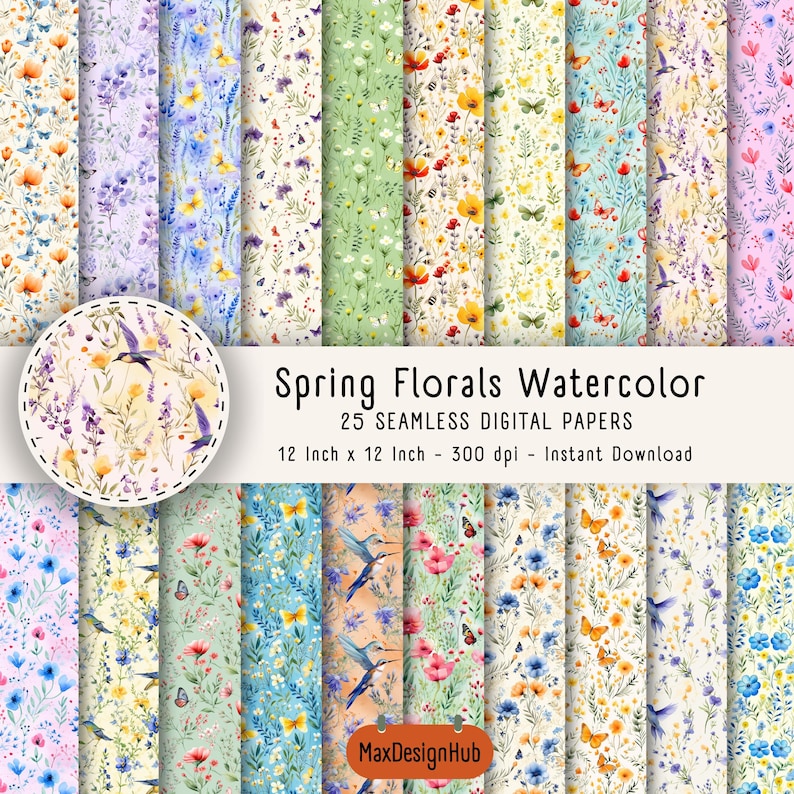 Spring Floral Digital Paper: Watercolor Flower Pattern (digital ...