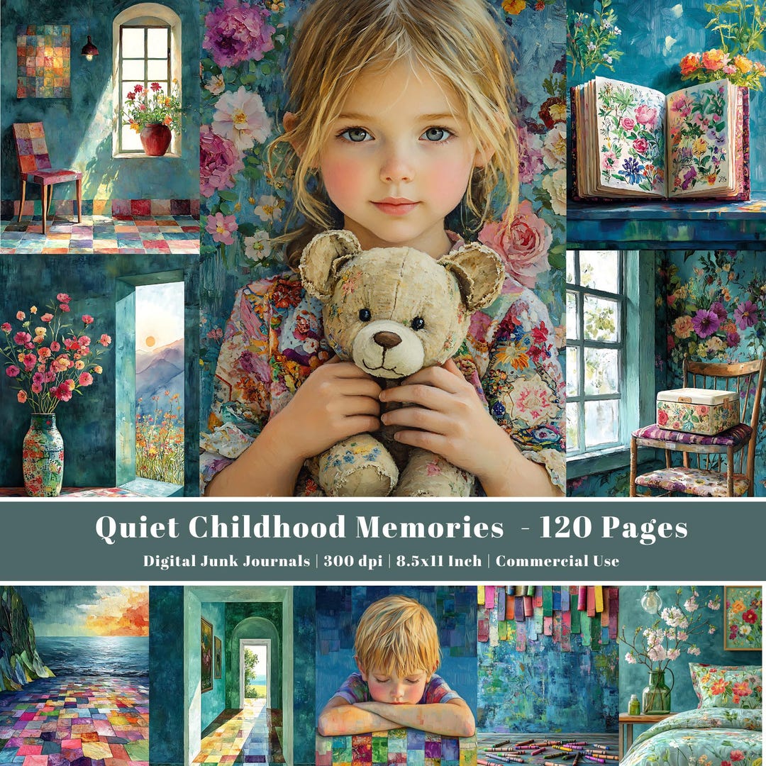 Quiet Childhood Memories Junk Journal Pages, Vintage Kids Storybook Art ...