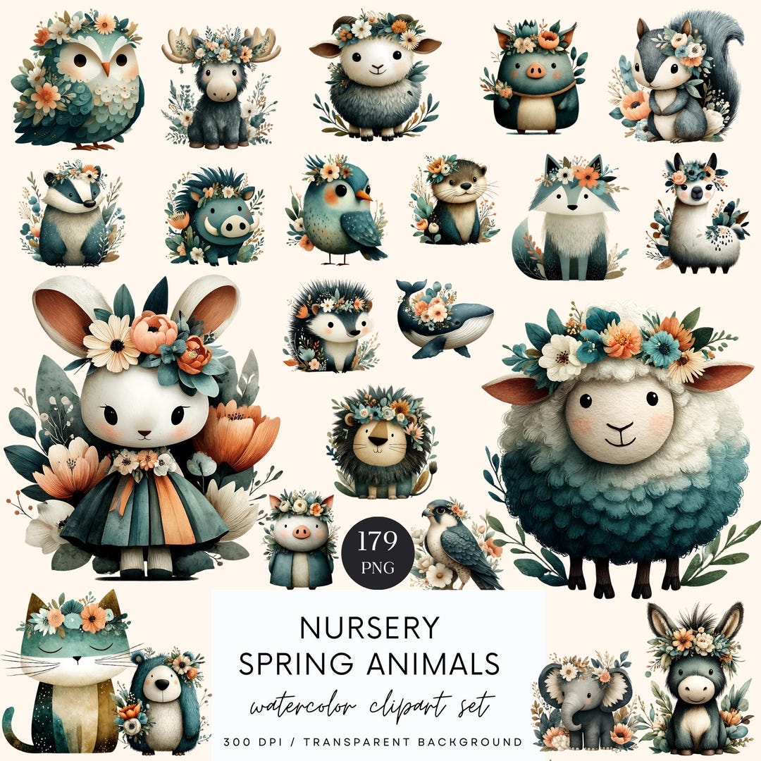 Spring Animals Clipart, Nursery PNG, Cute Animals, Spring Clipart ...