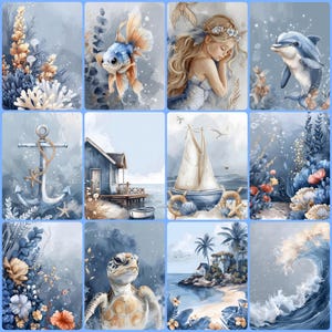 Blue Ocean Printable Junk Journal Print, Seaside Shabby Chic, Printable ...