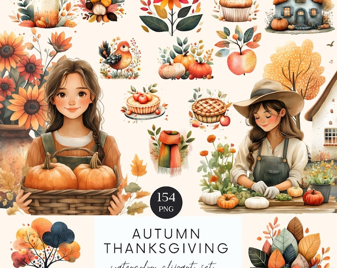 Fall Thanksgiving Clipart Bundle | Festive JPG & PNG Designs (digital ...