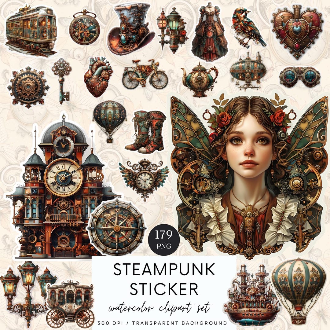 Steampunk Sticker Clipart: 179 PNG Illustrations (digital Download) - Etsy