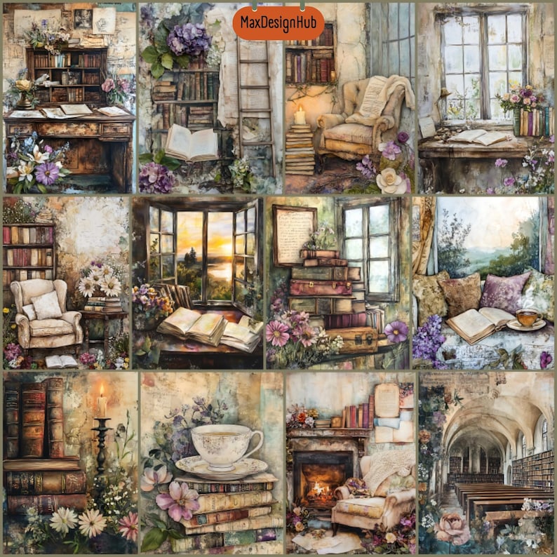 Vintage Book & Library Ephemera: Junk Journal Pages (digital Download ...