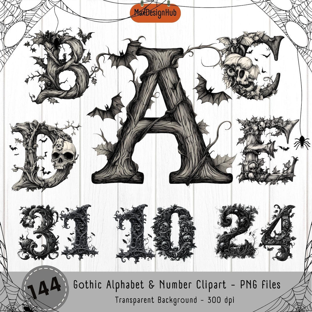 Gothic Alphabet Halloween Clipart, Skull Clipart, Haunted Clipart ...