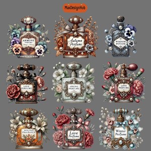 30 PNG Vintage Perfume Bottles Clip Art, Watercolor Perfume Clip Art ...