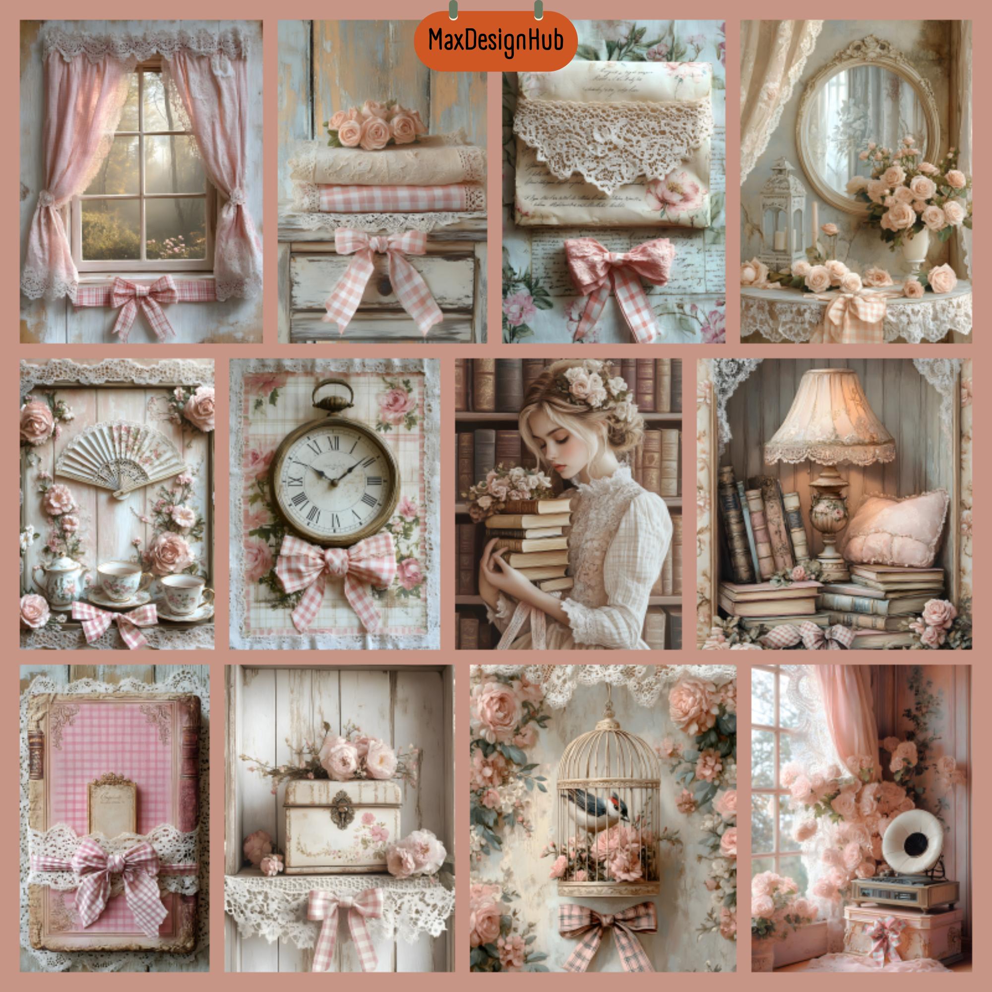 Pink Lace Victorian Junk Journal Pages: Shabby Chic Floral (digital ...