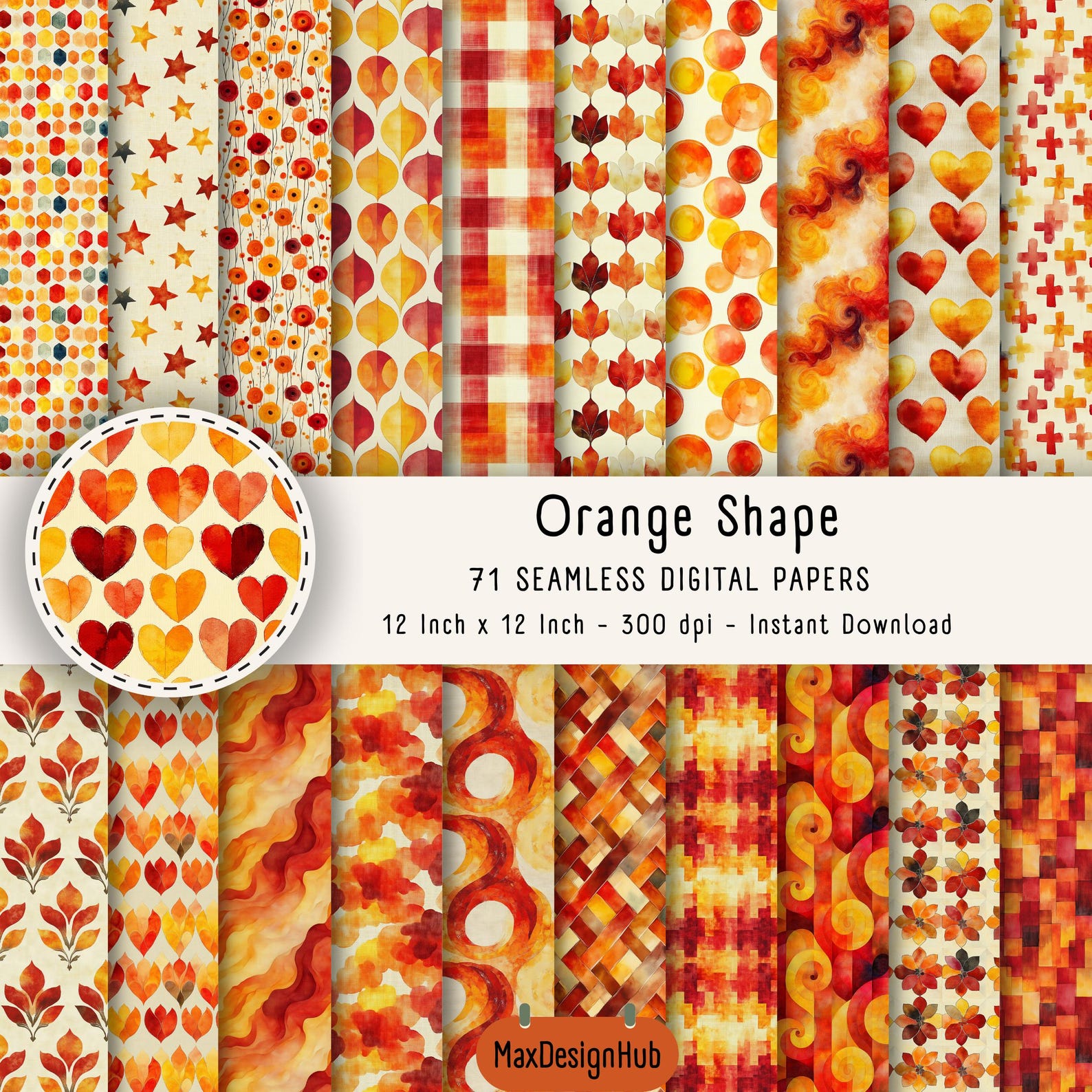 Orange Watercolor Digital Paper: 71 Seamless Backgrounds (digital ...