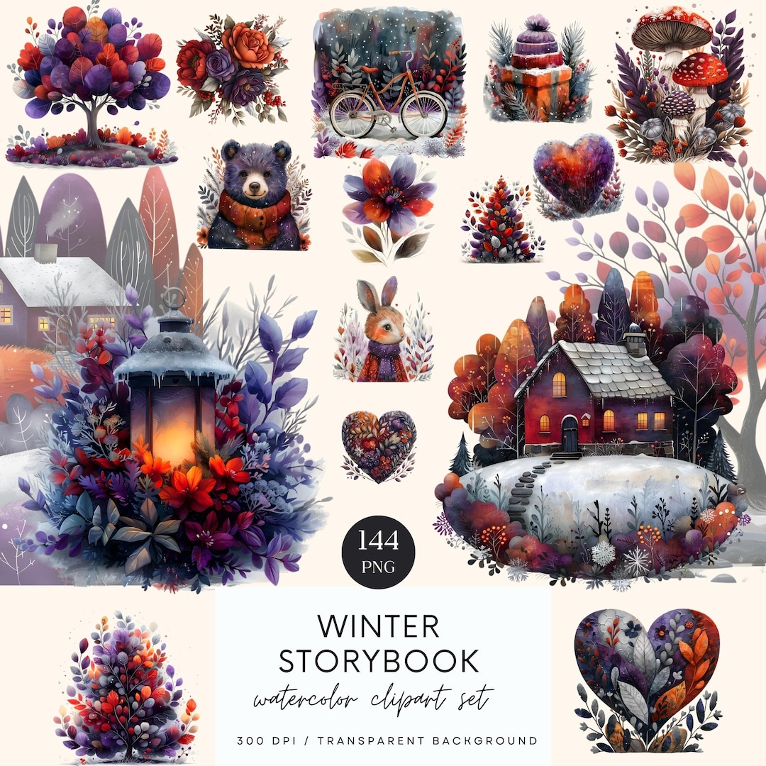 Winter Storybook Watercolor Clipart: Festive Characters (PNG) - Etsy