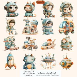 Watercolor Astronaut Clipart: Space Party Theme (PNG Digital Download ...