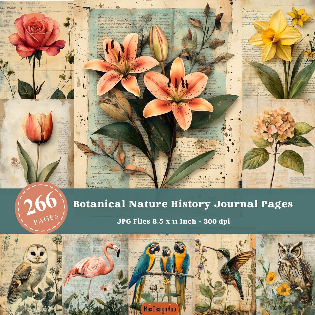Botanical Nature History Junk Journal Pages, Digital Botanical, Herbal ...