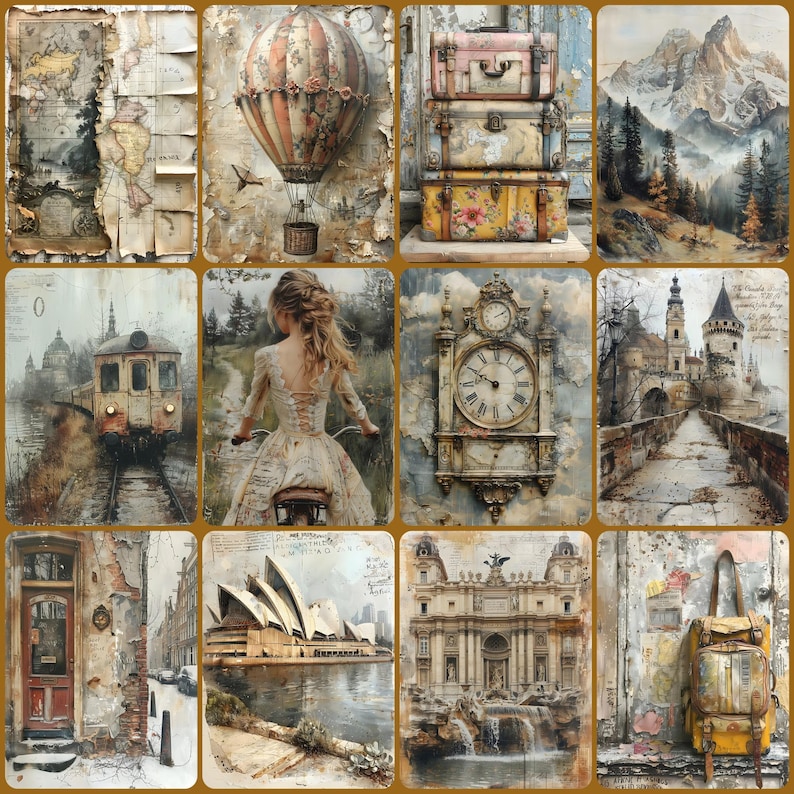 Travel Junk Journal Printable: Antique Suitcase, Vacation Scrapbook ...
