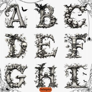 Gothic Alphabet Halloween Clipart, Skull Clipart, Haunted Clipart ...