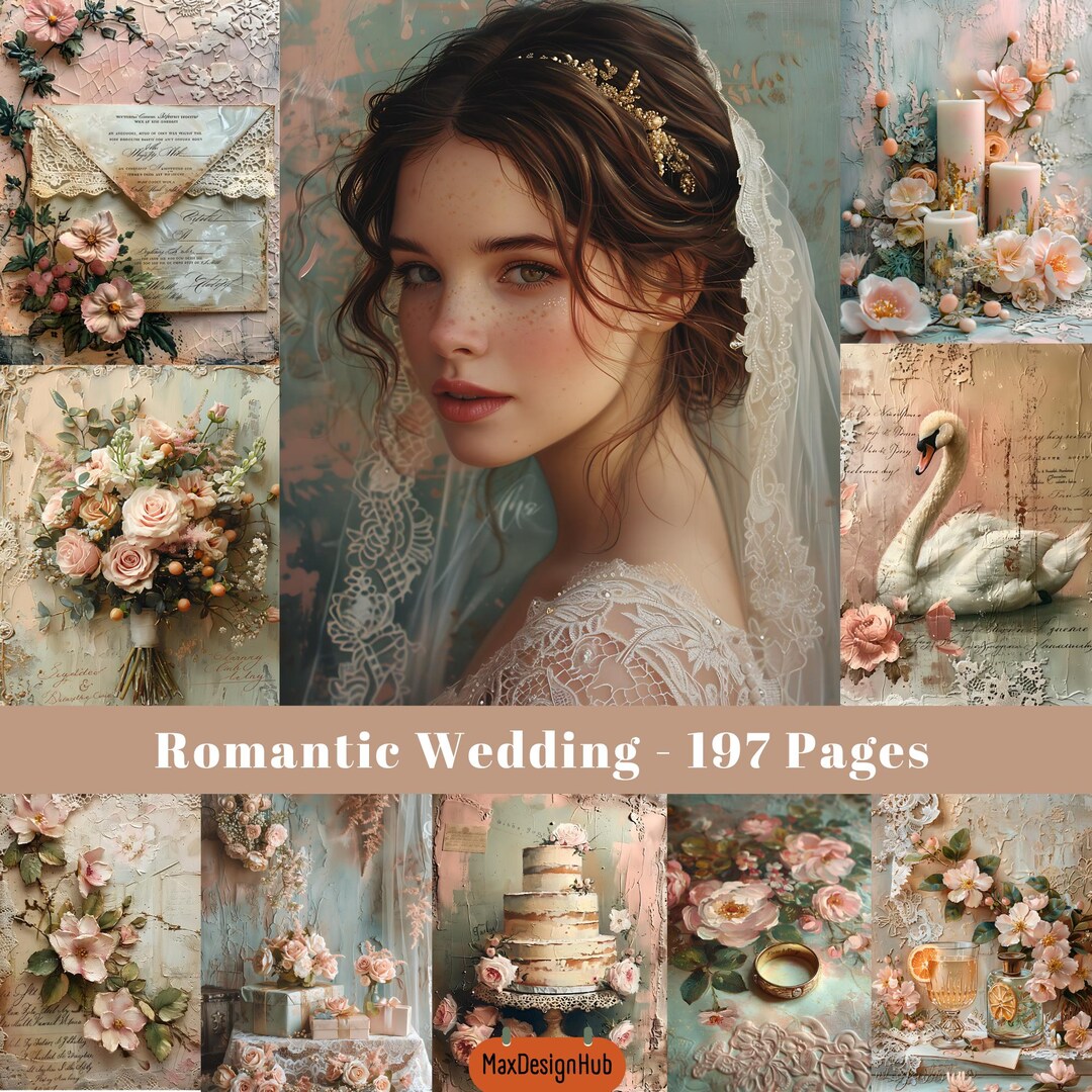 Wedding Junk Journal Paper: Romantic Lace Scrapbooking (digital ...