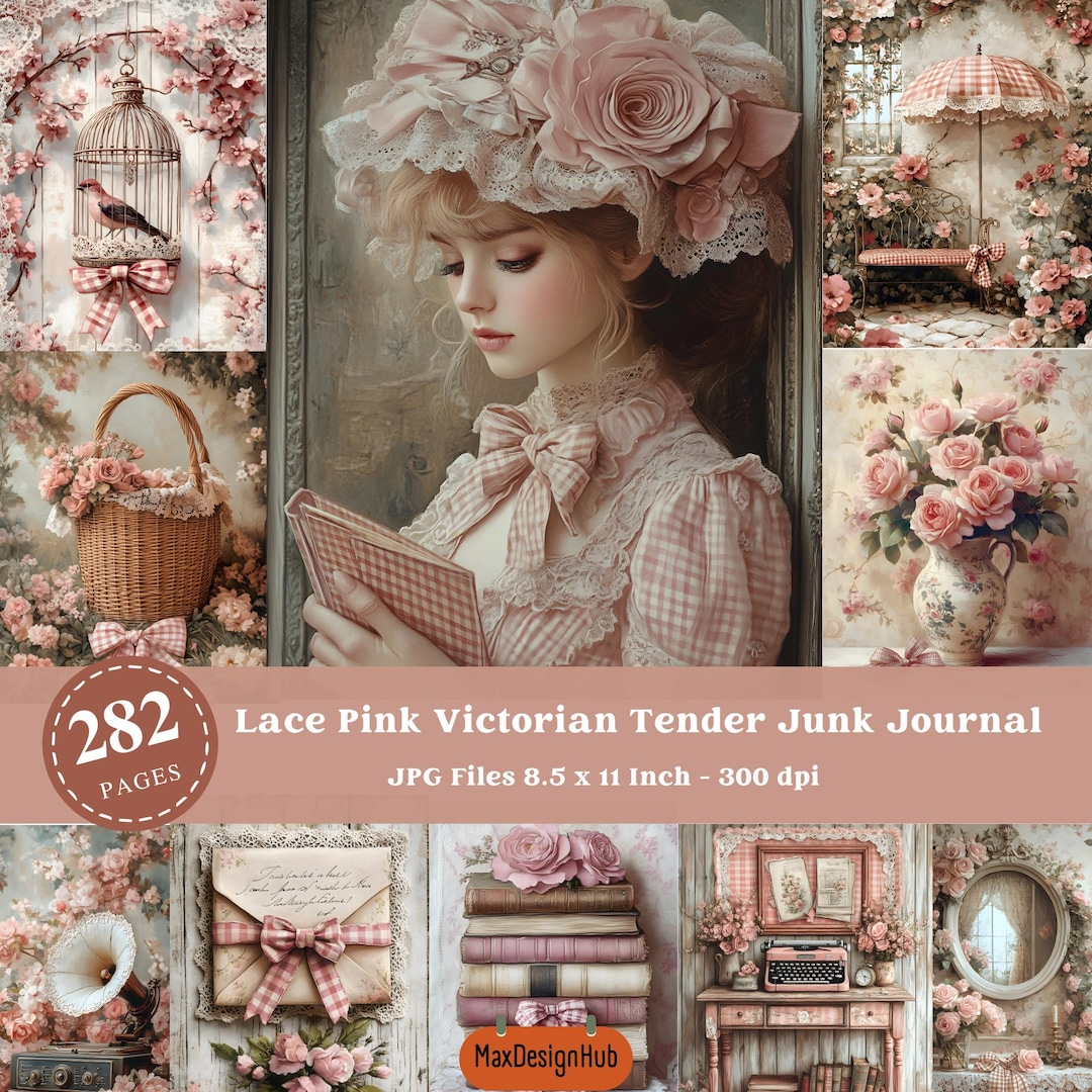 Pink Lace Victorian Junk Journal Pages: Shabby Chic Floral (digital ...