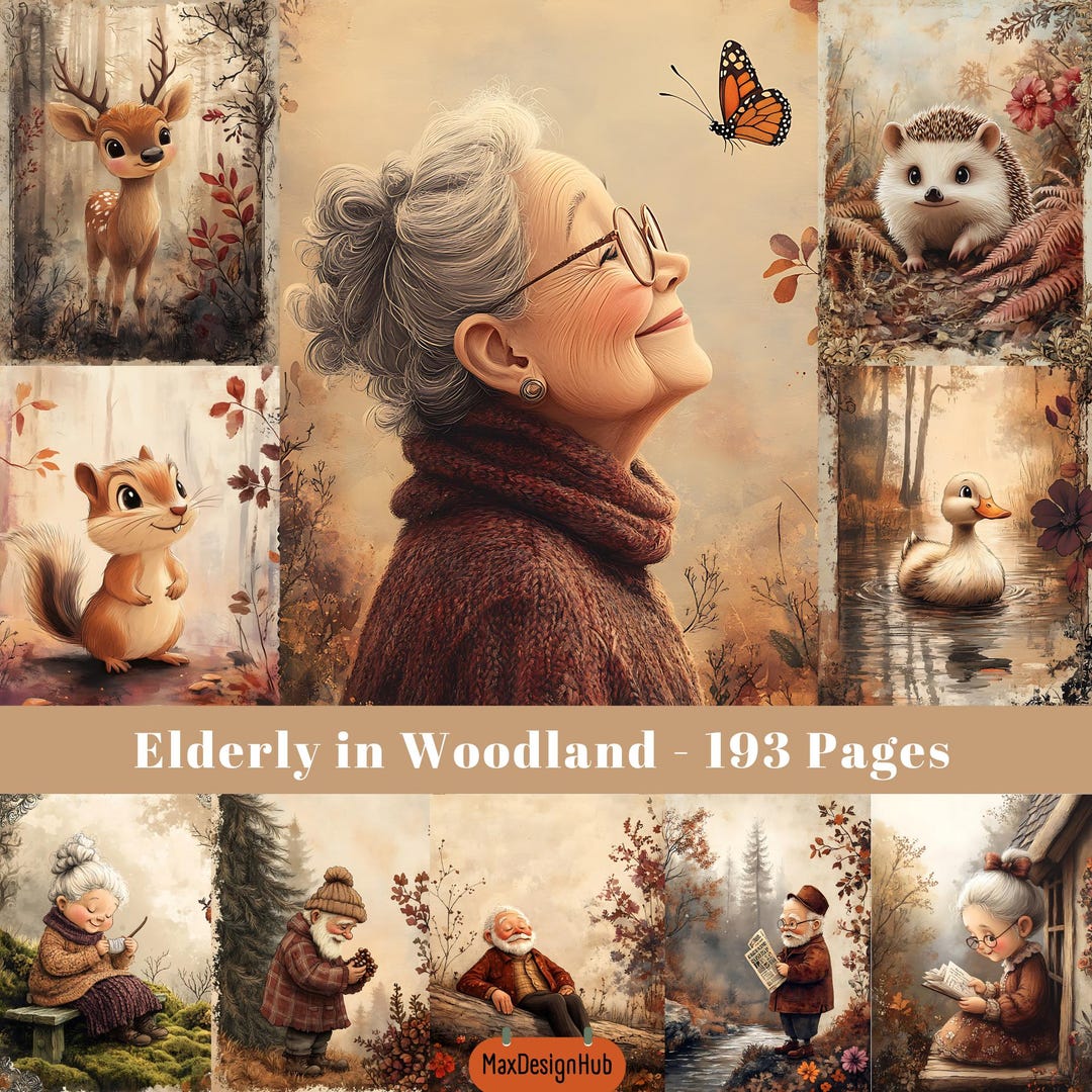Woodland Elderly Junk Journal Pages: Cartoon Old Lady & Grandpa ...