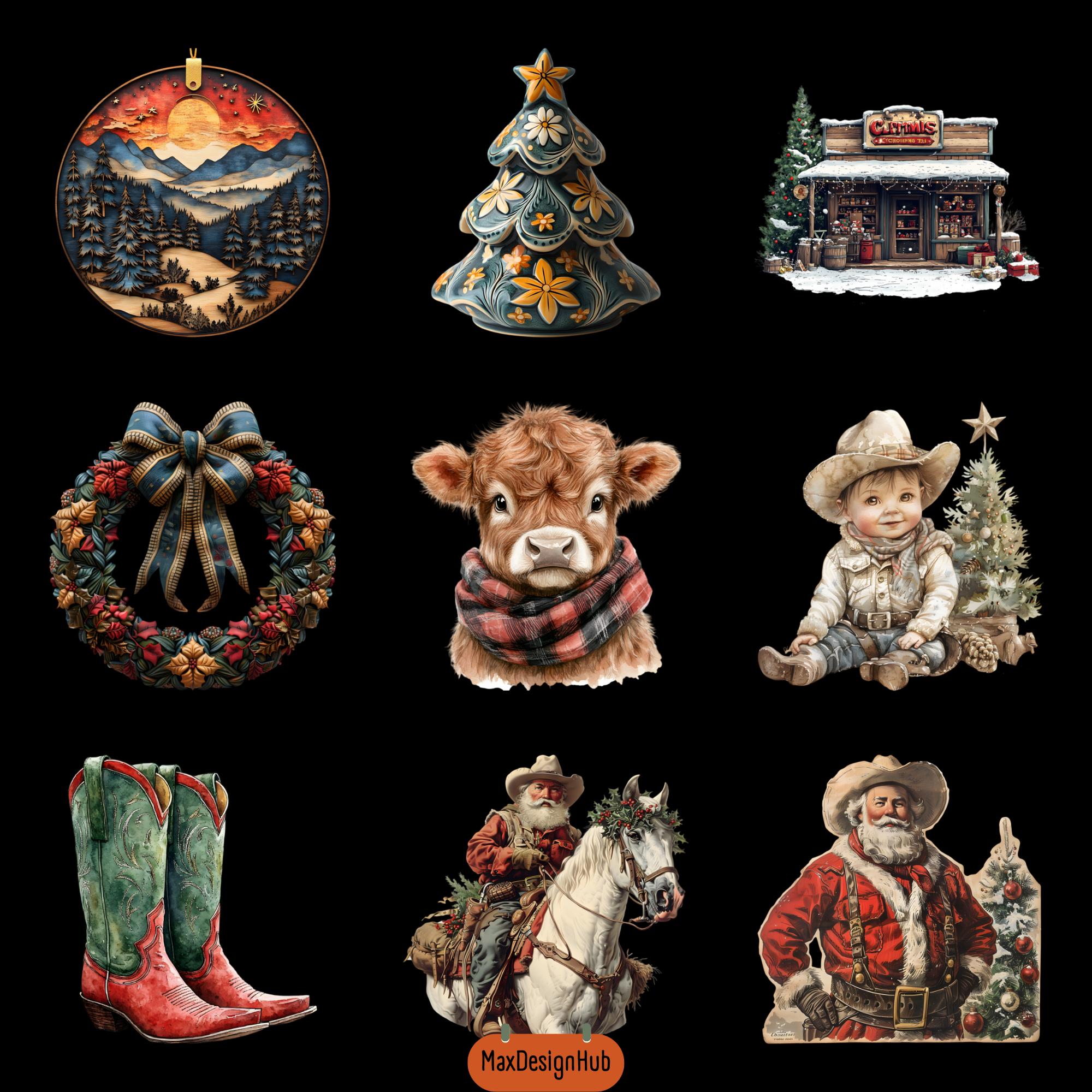 Western Christmas Clipart: Cowboy Santa, Cowgirl, Wild West (digital ...