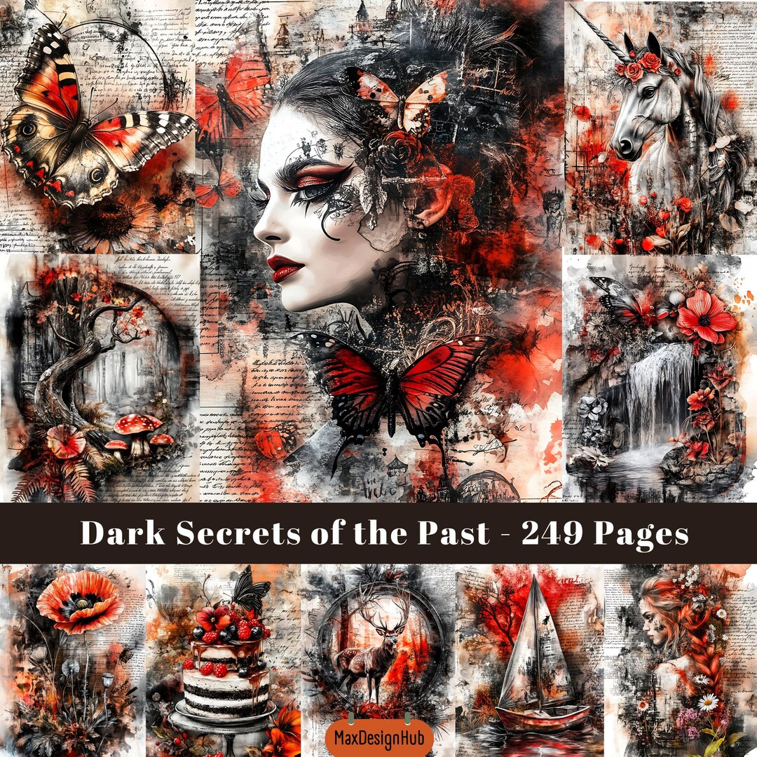 Black & Red Junk Journal Paper: Vintage Fantasy Ephemera (digital Paper ...
