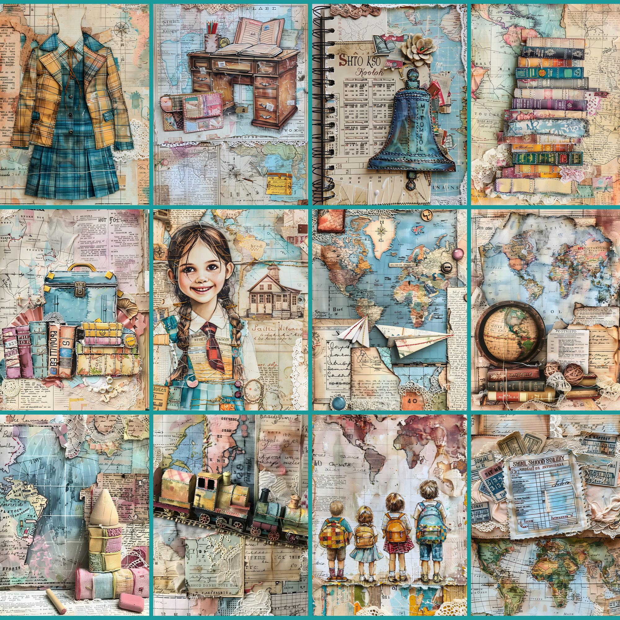 Vintage Back to School Junk Journal Pages: Collage Scrapbook (digital ...