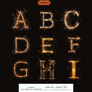 Sparks Alphabet Clipart: Glowing Letters PNG, Black Background (digital ...