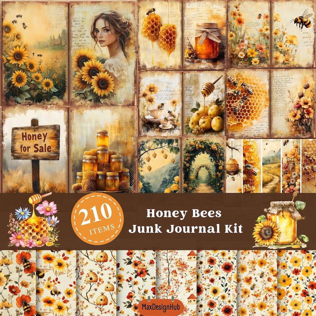 Honey Bees Junk Journal Kit: Vintage Ephemera, Floral Paper (digital ...
