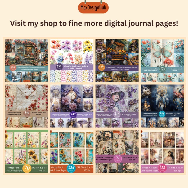 Pink Lace Victorian Junk Journal Pages: Shabby Chic Floral (digital ...