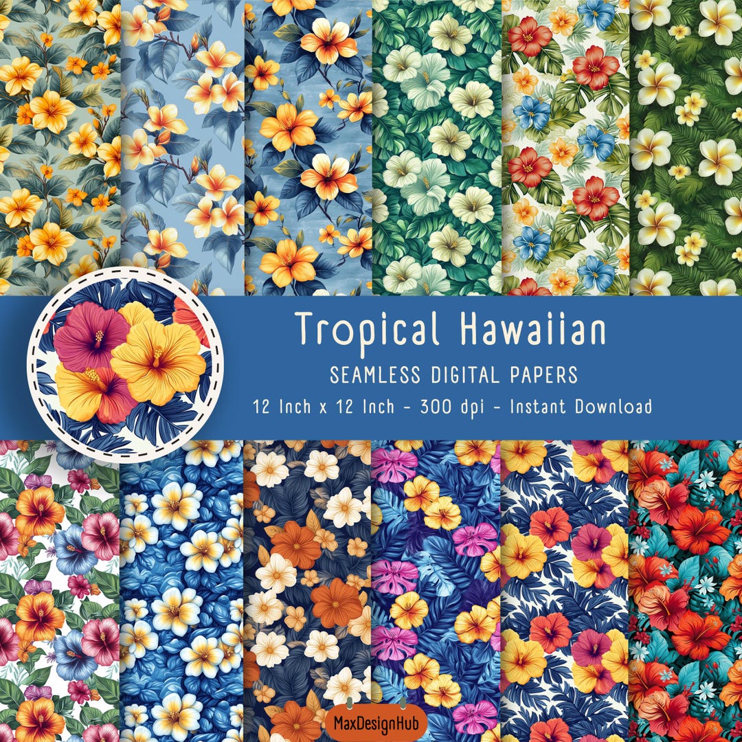 Tropical Hawaiian Seamless Patterns Digital Paper, Floral Patterns ...
