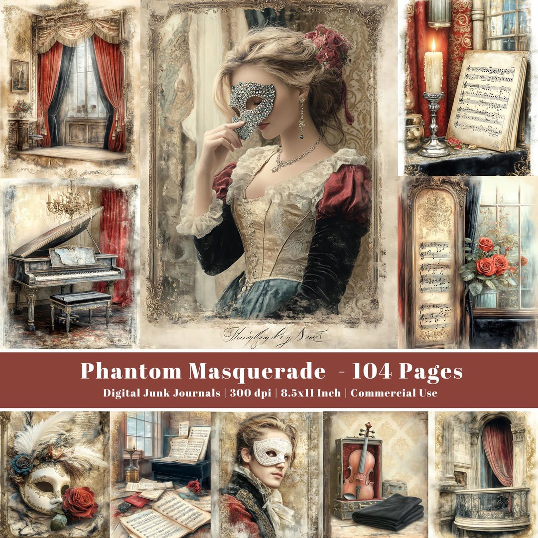 Phantom Masquerade Junk Journal Pages – Vintage Theatre, Masked Ball ...