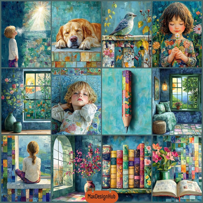 Quiet Childhood Memories Junk Journal Pages, Vintage Kids Storybook Art ...