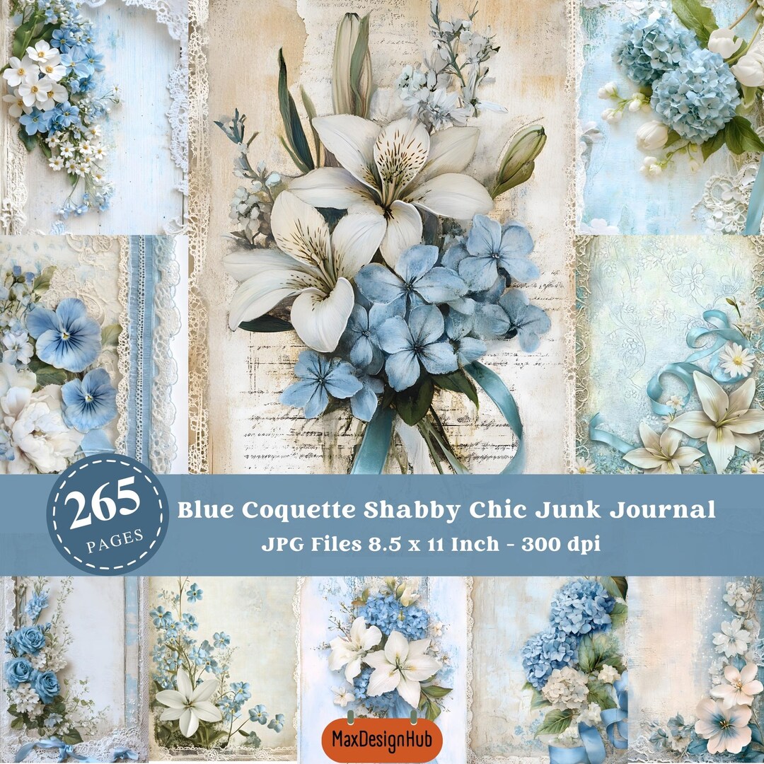 Blue Coquette Shabby Chic Junk Journal Pages (digital Download) - Etsy