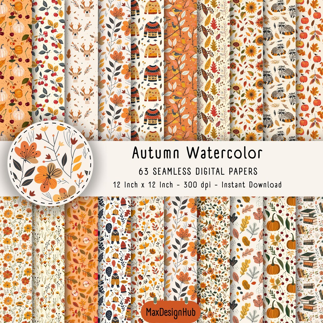 Autumn Watercolor Digital Paper: Seamless Fall Leaves (digital Download ...
