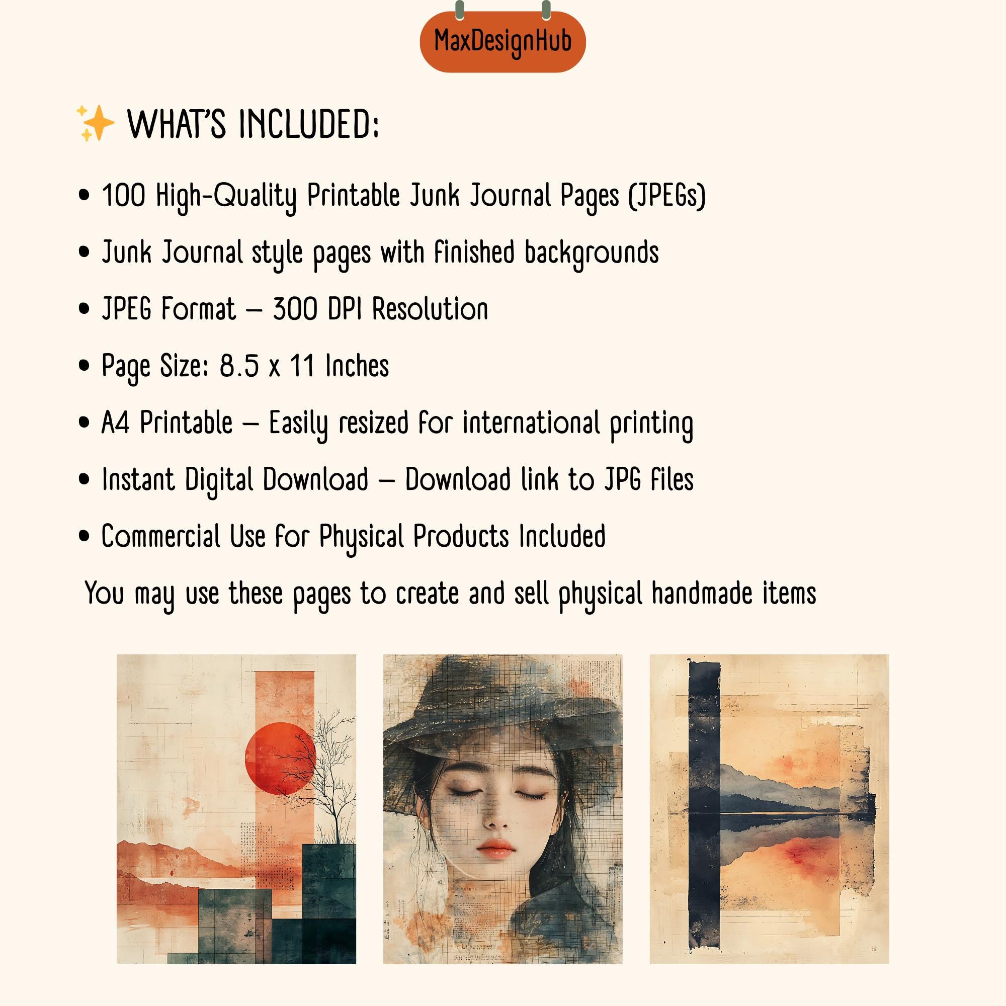 Korean Warm Poetic Junk Journal Pages, Asian Printable Collage ...