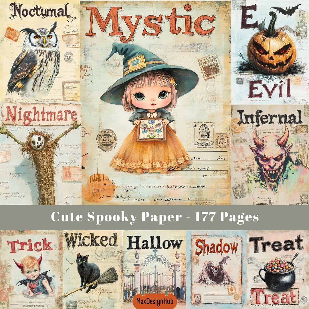 Cute Spooky, Junk Journal Page, Halloween, Gothic Prints, Vintage ...