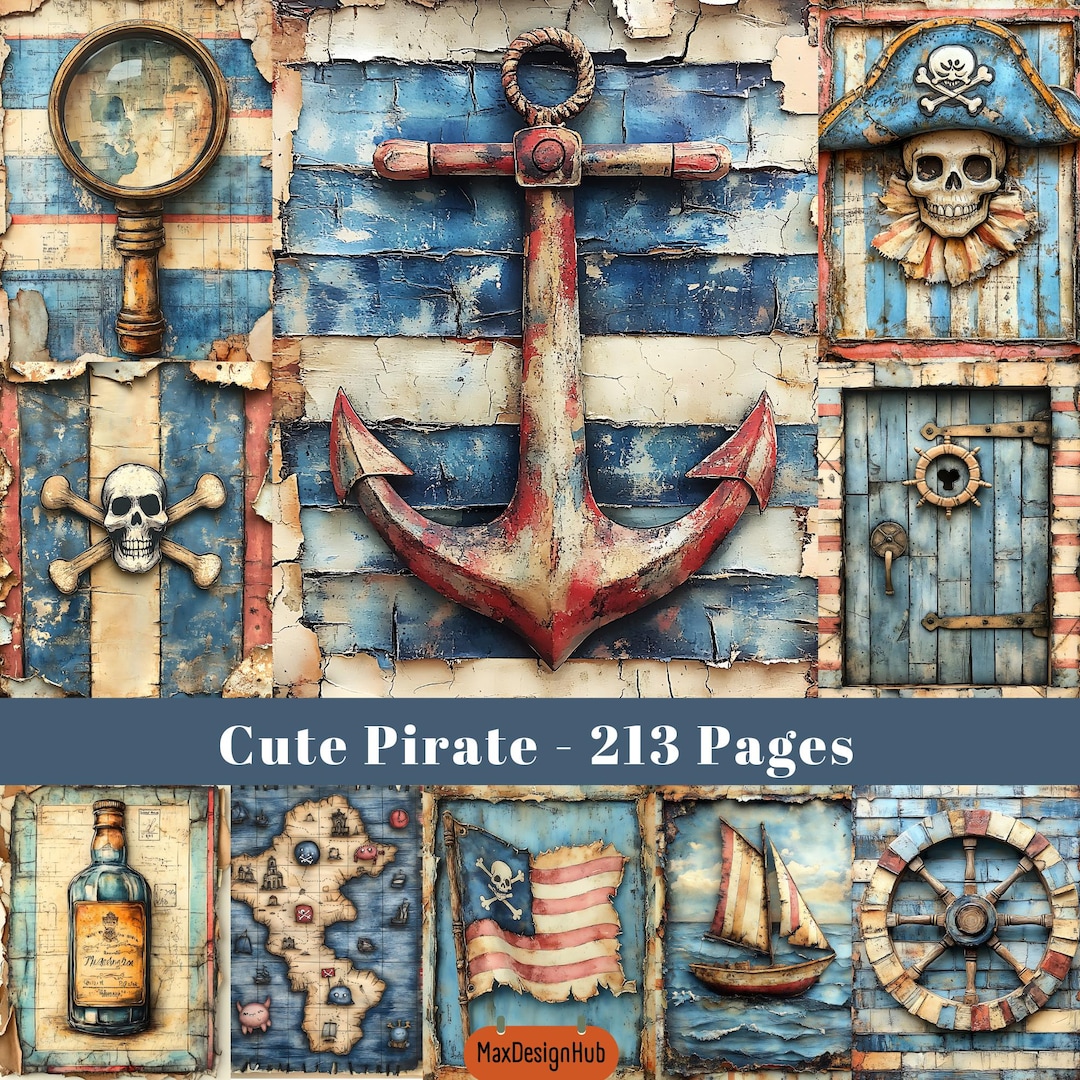Pirate Junk Journal Pages, Nautical Scrapbook Paper (digital Download ...