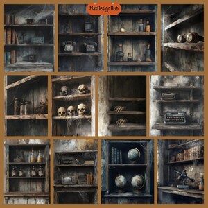 Spooky Abandoned Shelves Junk Journal Pages: Halloween Printable (8 ...