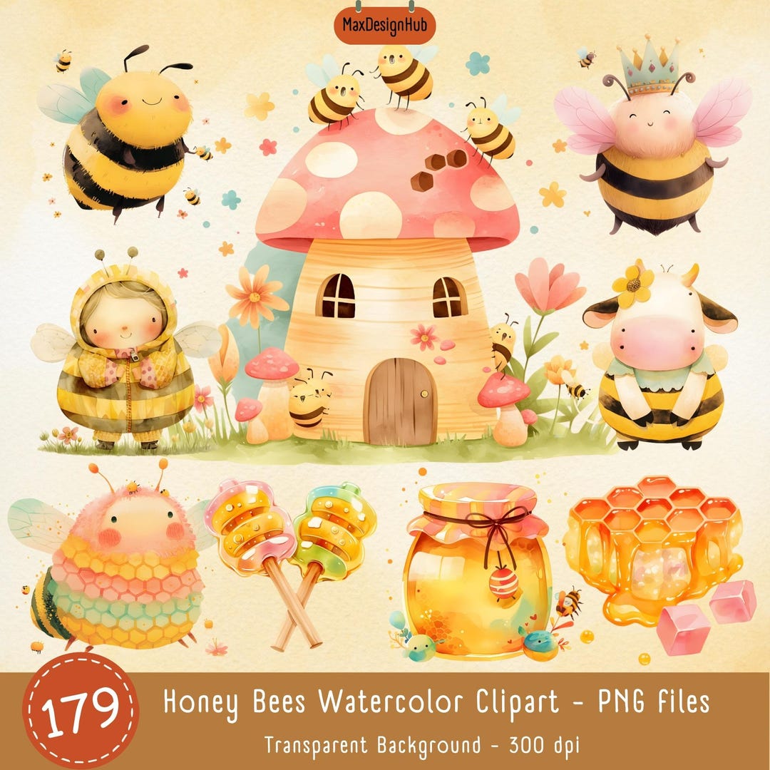 Honey Bees Watercolor Clipart, Bees Clipart, Honey Clipart, Cute ...