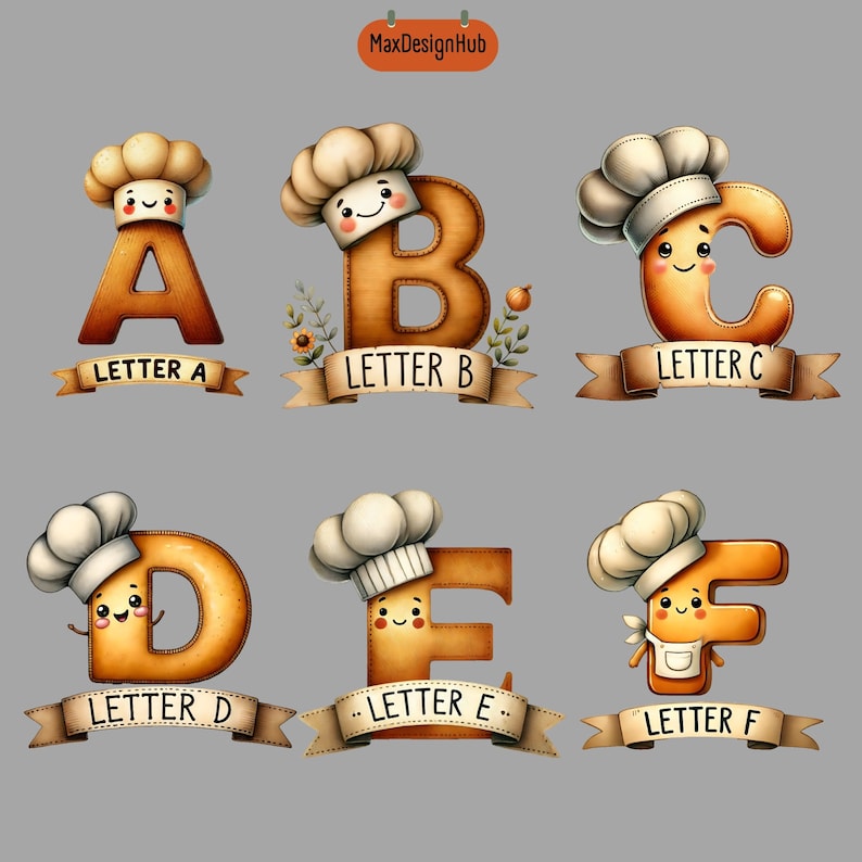 26 PNG Cute Vintage Chef Hat Alphabet Clipart Collection, PNG Cooking ...