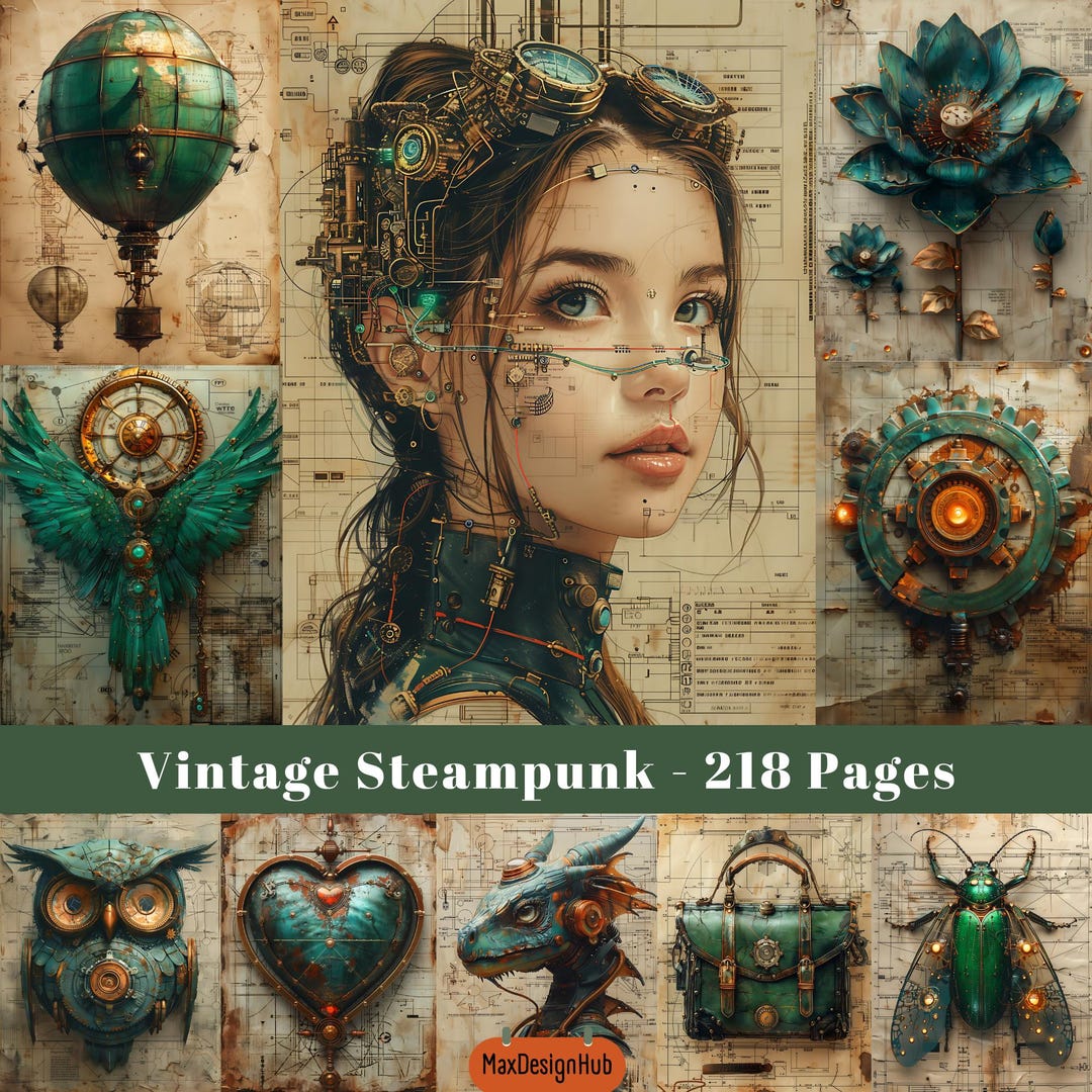 Vintage Steampunk, Junk Journal Page, Steampunk Paper, Digital Paper ...