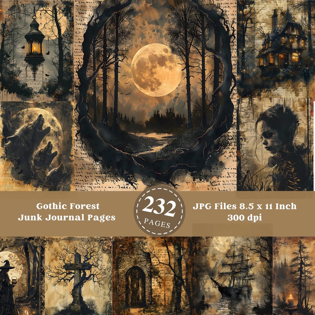 Gothic Forest Junk Journal Pages: Halloween Scrapbook Paper (digital ...