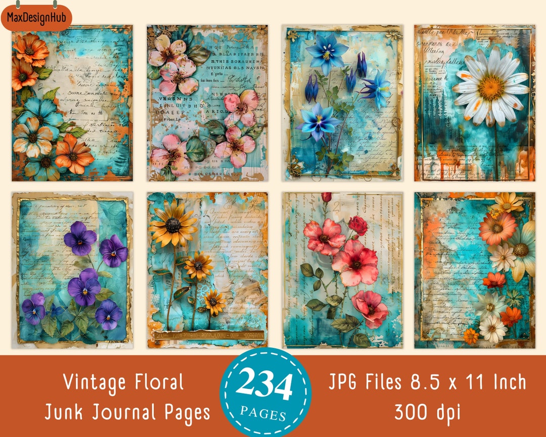 234 Vintage Floral Junk Journal Pages, Digital Download, Spring Flower ...