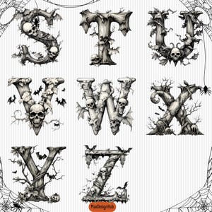 Gothic Alphabet Halloween Clipart, Skull Clipart, Haunted Clipart ...