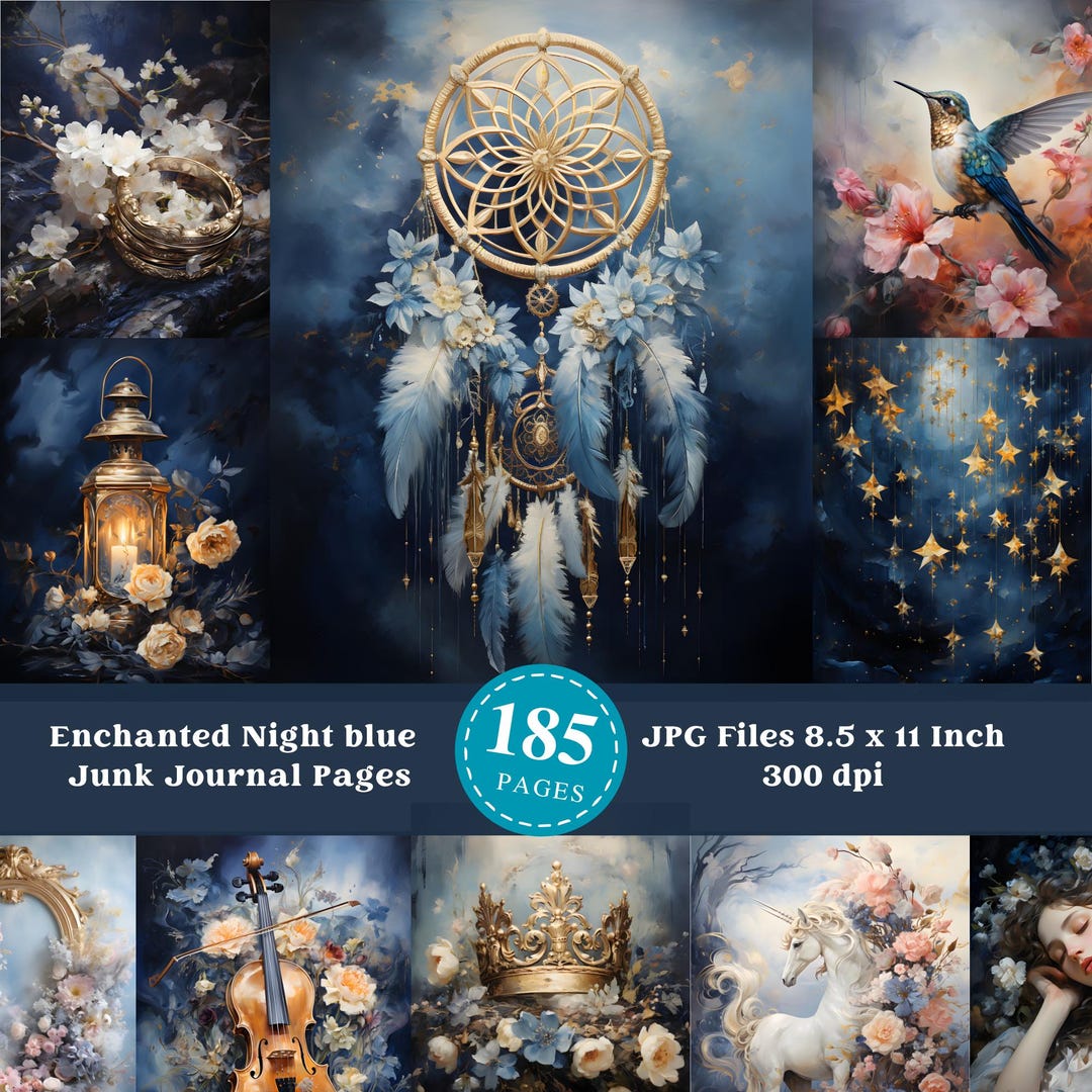 Enchanted Night Junk Journal Pages: Shabby Chic Collage (digital ...