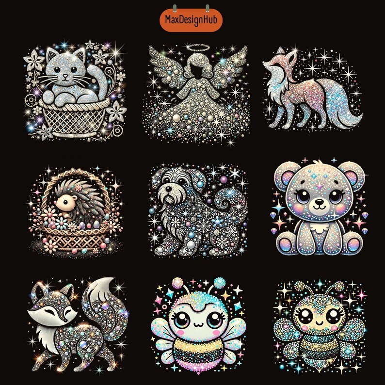 Glitter T-shirt Clipart: Sparkling Animals PNG Bundle (digital Download ...