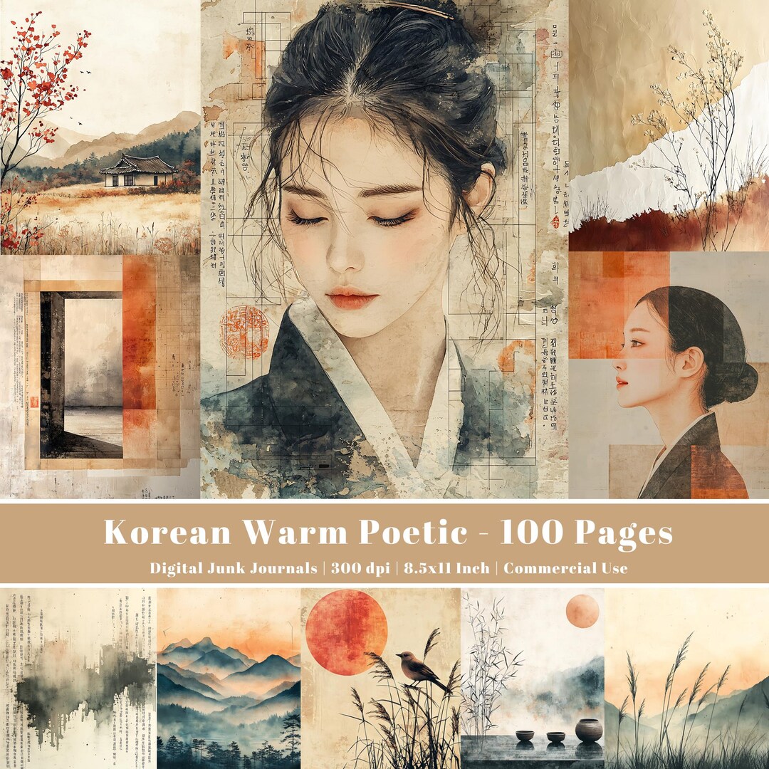Korean Warm Poetic Junk Journal Pages, Asian Printable Collage ...