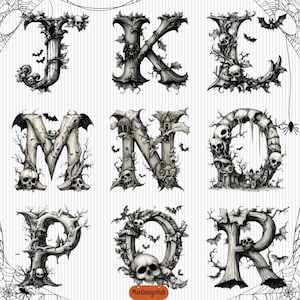 Gothic Alphabet Halloween Clipart, Skull Clipart, Haunted Clipart ...