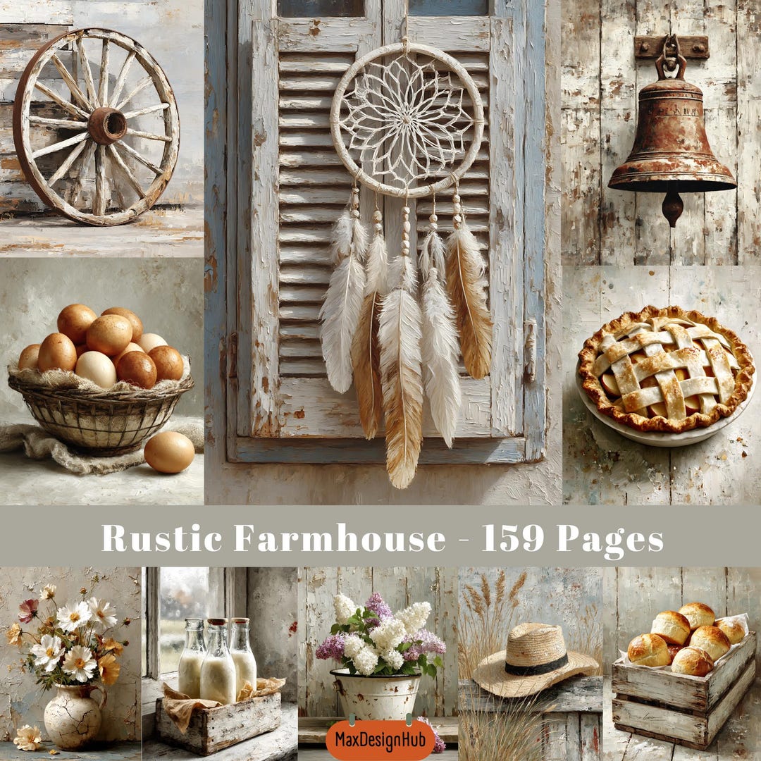 Rustic Farmhouse Digital Paper: Floral Junk Journal Scrapbook (159 JPEG ...